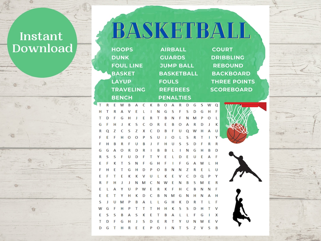 Basketball Word Search for Kids, PDF Printable and Instant Download - Etsy