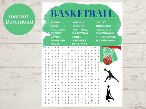 Basketball Word Search for Kids PDF Printable and Instant | Etsy