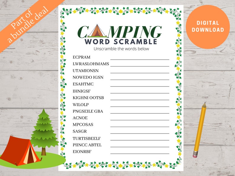 Camping Bundle, Camping Activities, Word Search for Older Kids, Digital ...