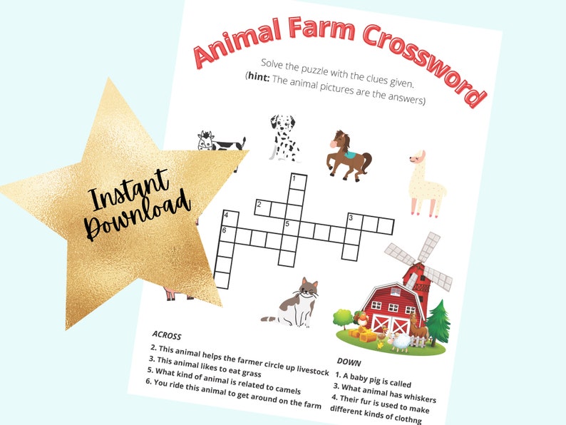 Crucigrama de animales en la granja para niños - Etsy México