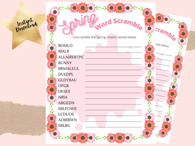 Spring Word Scramble Game, Spring Activities for Kids, Family Game ...