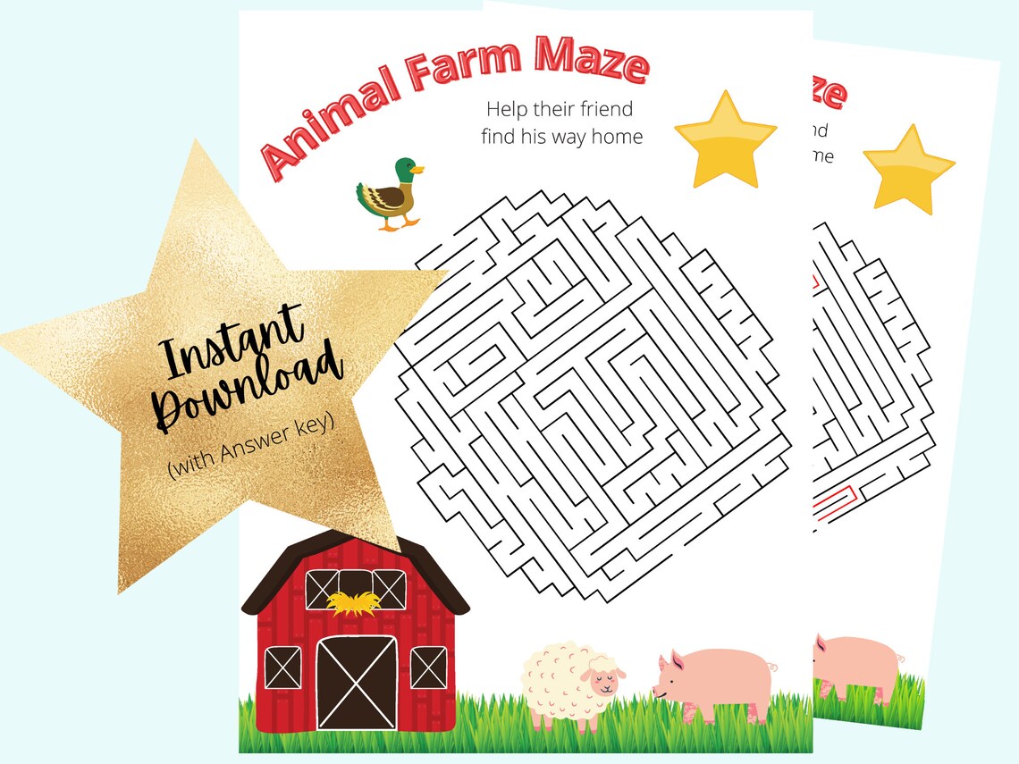 Fun Maze of Animals on the Farm for Kids - Etsy