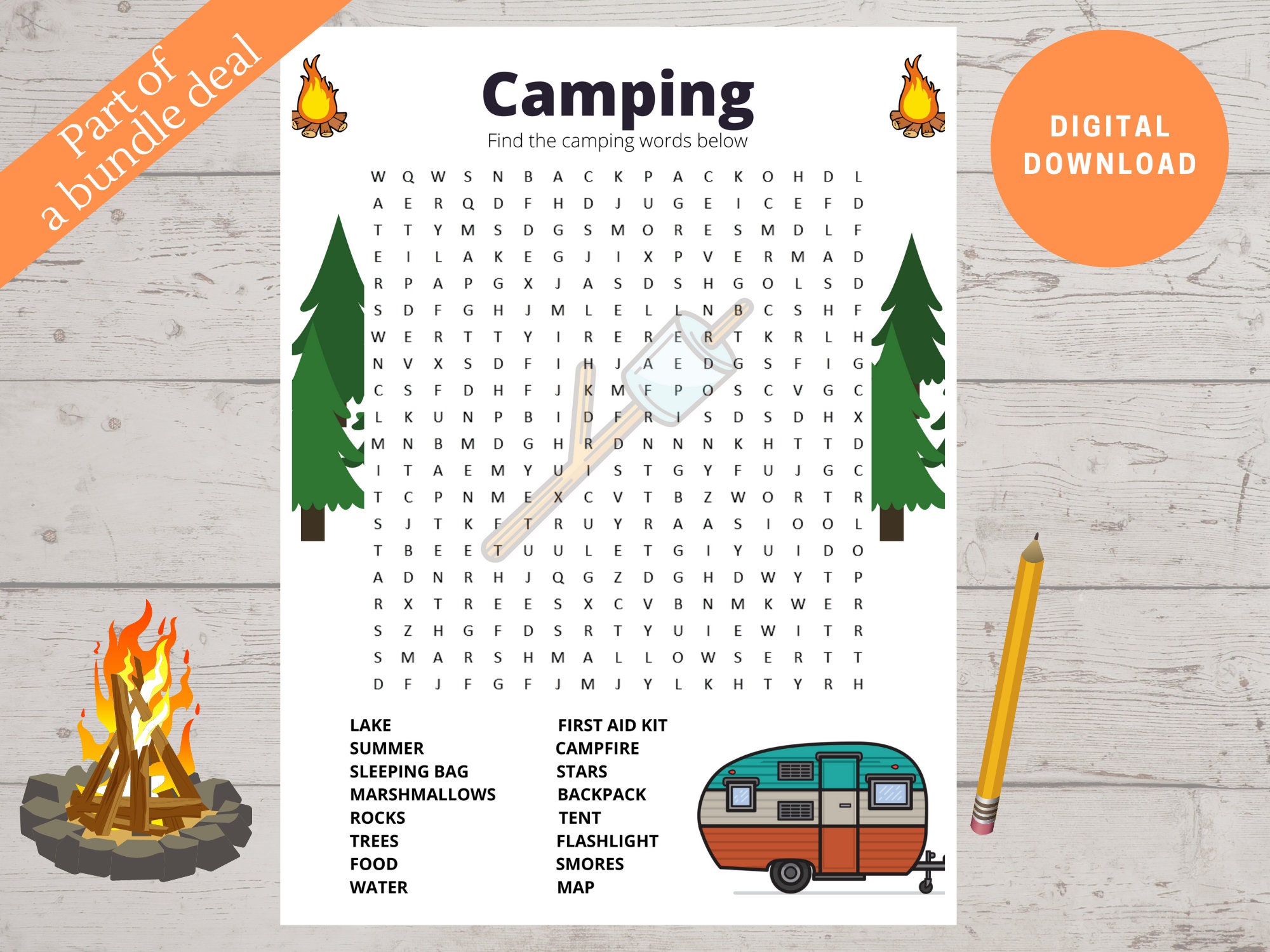 Camping Bundle, Camping Activities, Word Search for Older Kids, Digital ...