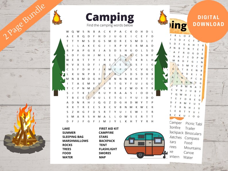 Word Search, Camping Activities, Word Search for Older Kids, Digital ...