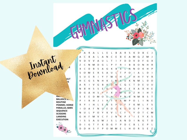 Gymnastics Word Search for Kids, PDF Printable/instant Download - Etsy