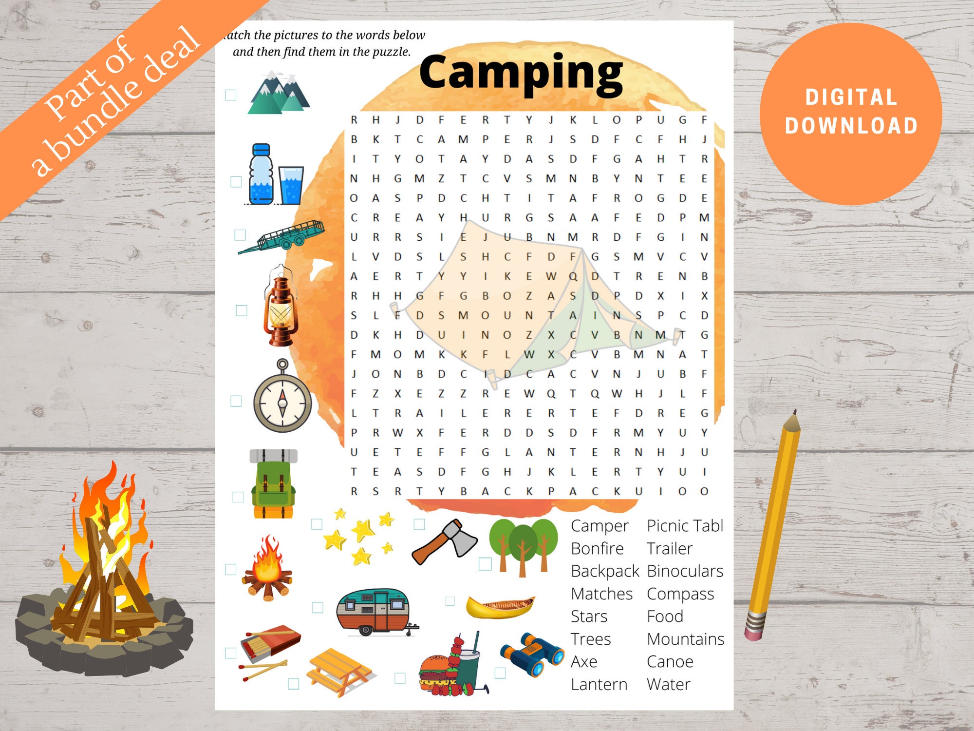 Camping Bundle, Camping Activities, Word Search for Older Kids, Digital ...