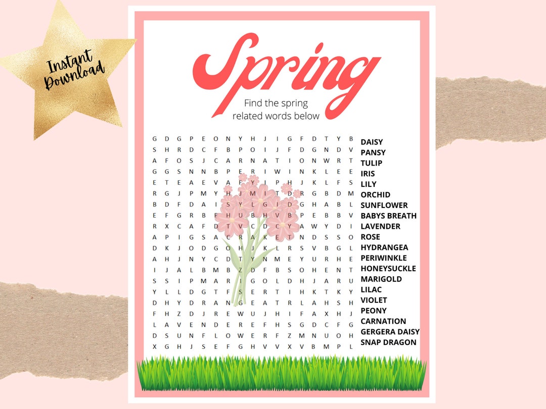 Flower Spring Word Search for Kids, Printable Summer Time Games, Garden ...