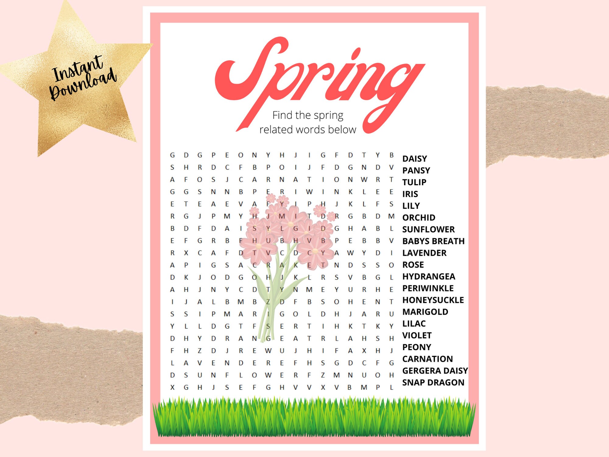 Búsqueda de palabras de flores y primavera para niños juegos - Etsy España
