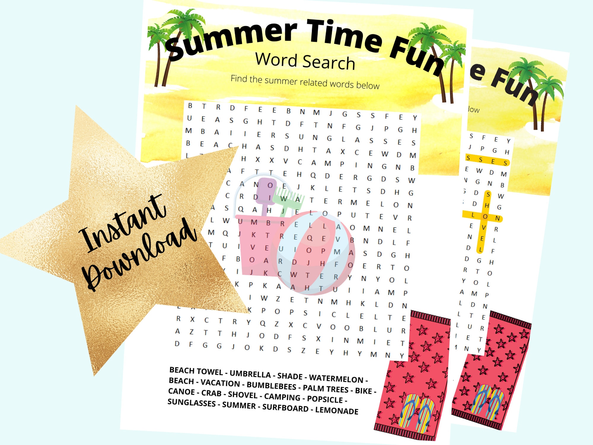Summer Time Word Search, Printable Activities for Kids and Adults - Etsy