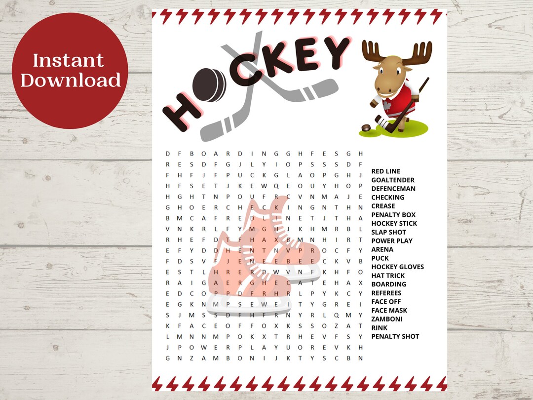 Hockey Word Search for Kids, PDF Printable and Instant Download - Etsy