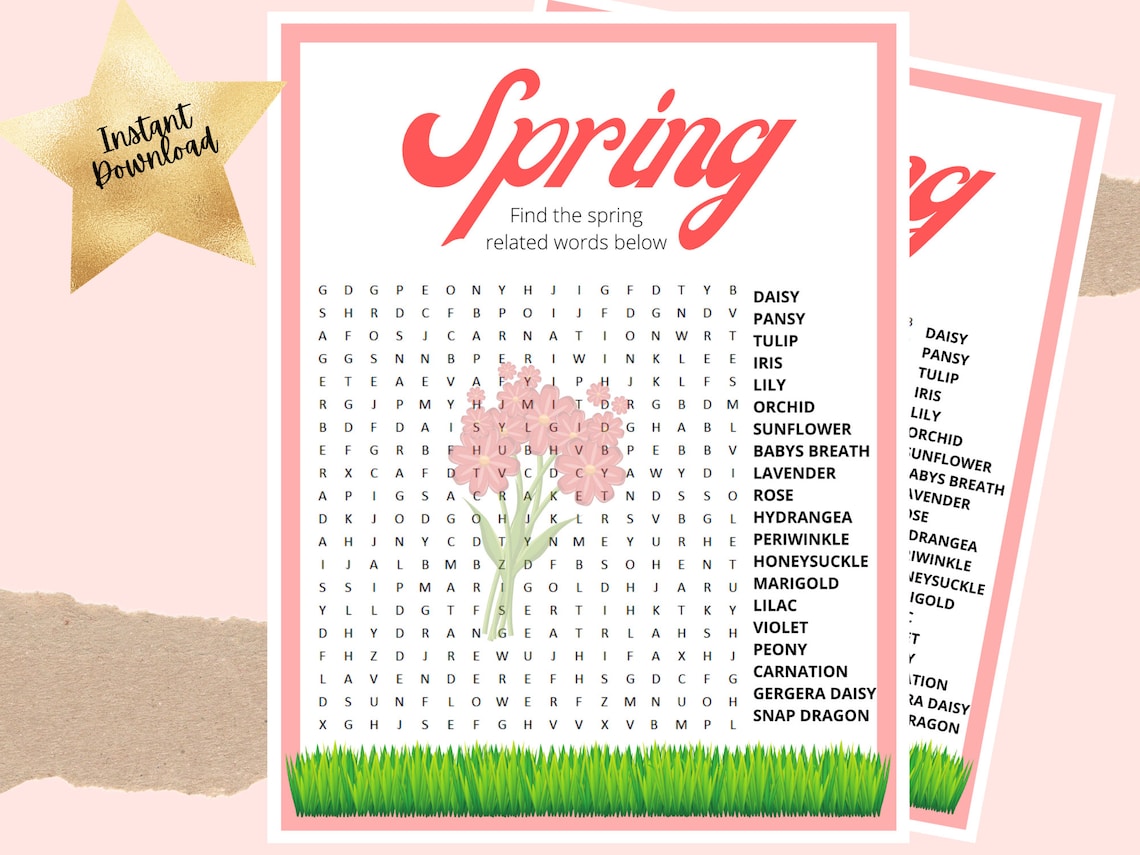 Flower Spring Word Search for Kids, Printable Summer Time Games, Garden ...