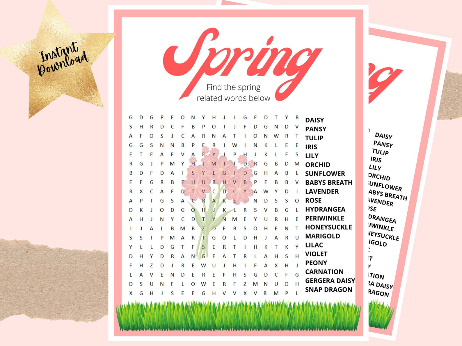 Flower Spring Word Search for Kids, Printable Summer Time Games, Garden ...