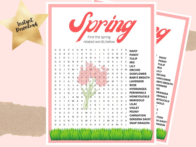 Flower Spring Word Search for Kids, Printable Summer Time Games, Garden ...