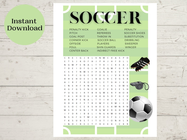 Soccer Word Search for Kids, PDF Printable and Instant Download - Etsy