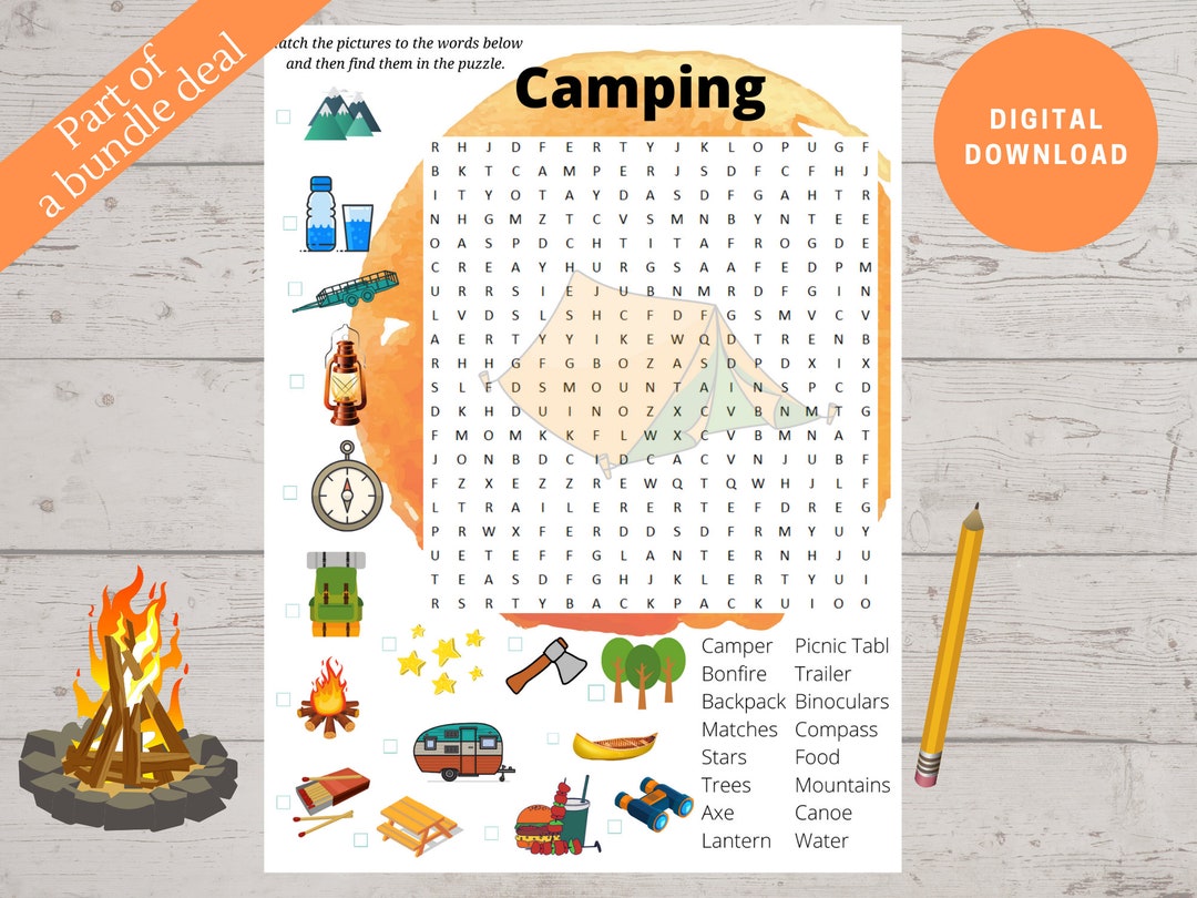 Word Search, Camping Activities, Word Search for Older Kids, Digital ...