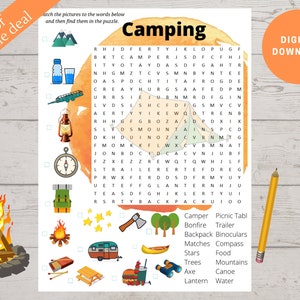 Word Search, Camping Activities, Word Search for Older Kids, Digital ...