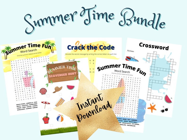 Summer Time Fun, Printable Worksheets, Summer Word Search, Instant ...