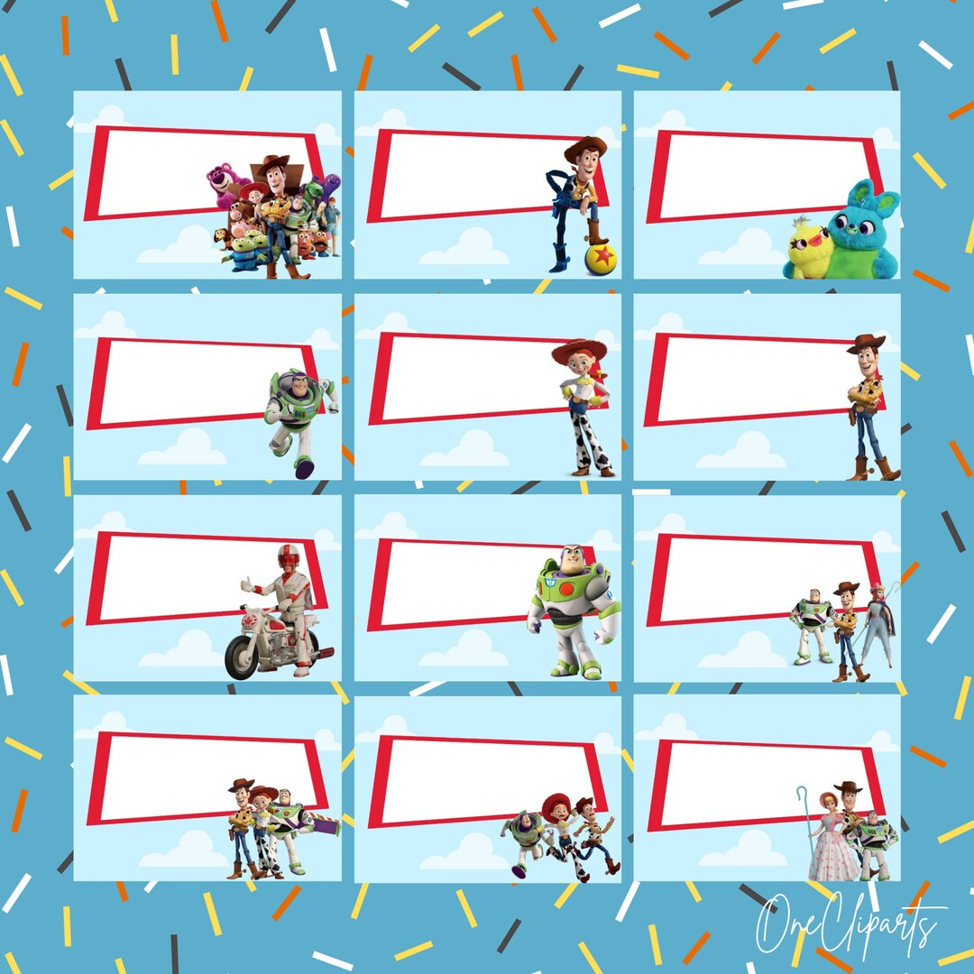 12 Toy Story Place Cards Set 5, Toy Story Party Food Label, Toy Story ...