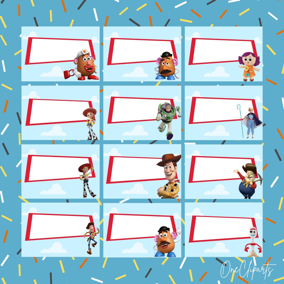 12 Toy Story Place Cards Set 4, Toy Story Party Food Label, Toy Story ...