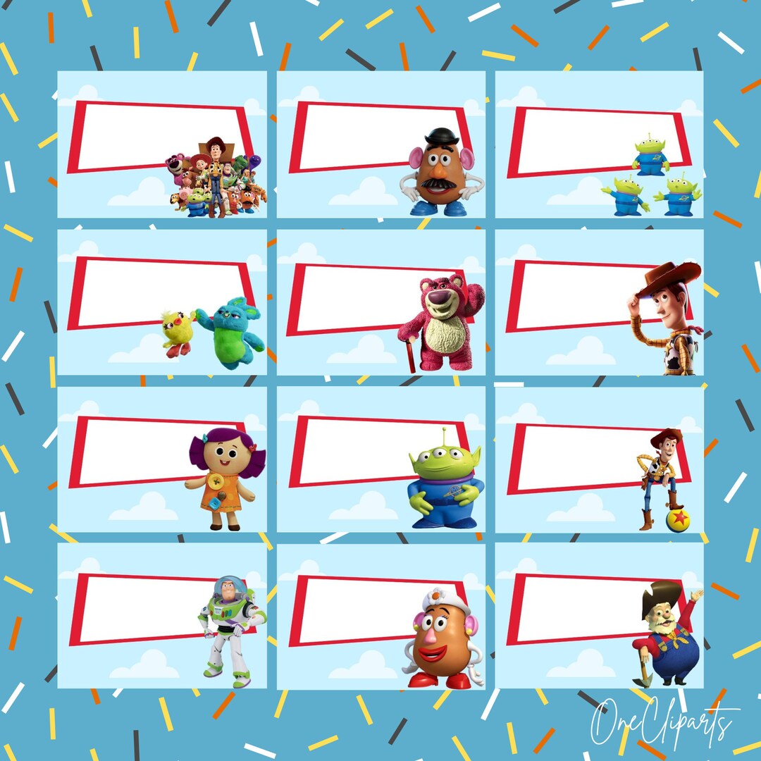 12 Toy Story Place Cards Set 8, Toy Story Party Food Label, Toy Story ...
