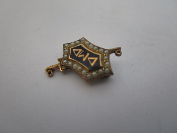 Antique 10K Gold Delta Mu Delta Fraternity Pinback En… - Gem