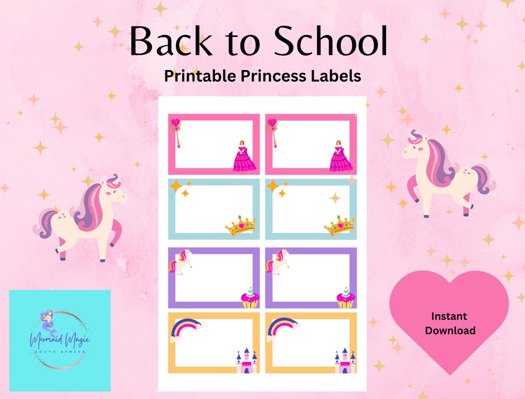 Adorable Princess Name Labels, School Supply, Name Tags Printable, Back ...
