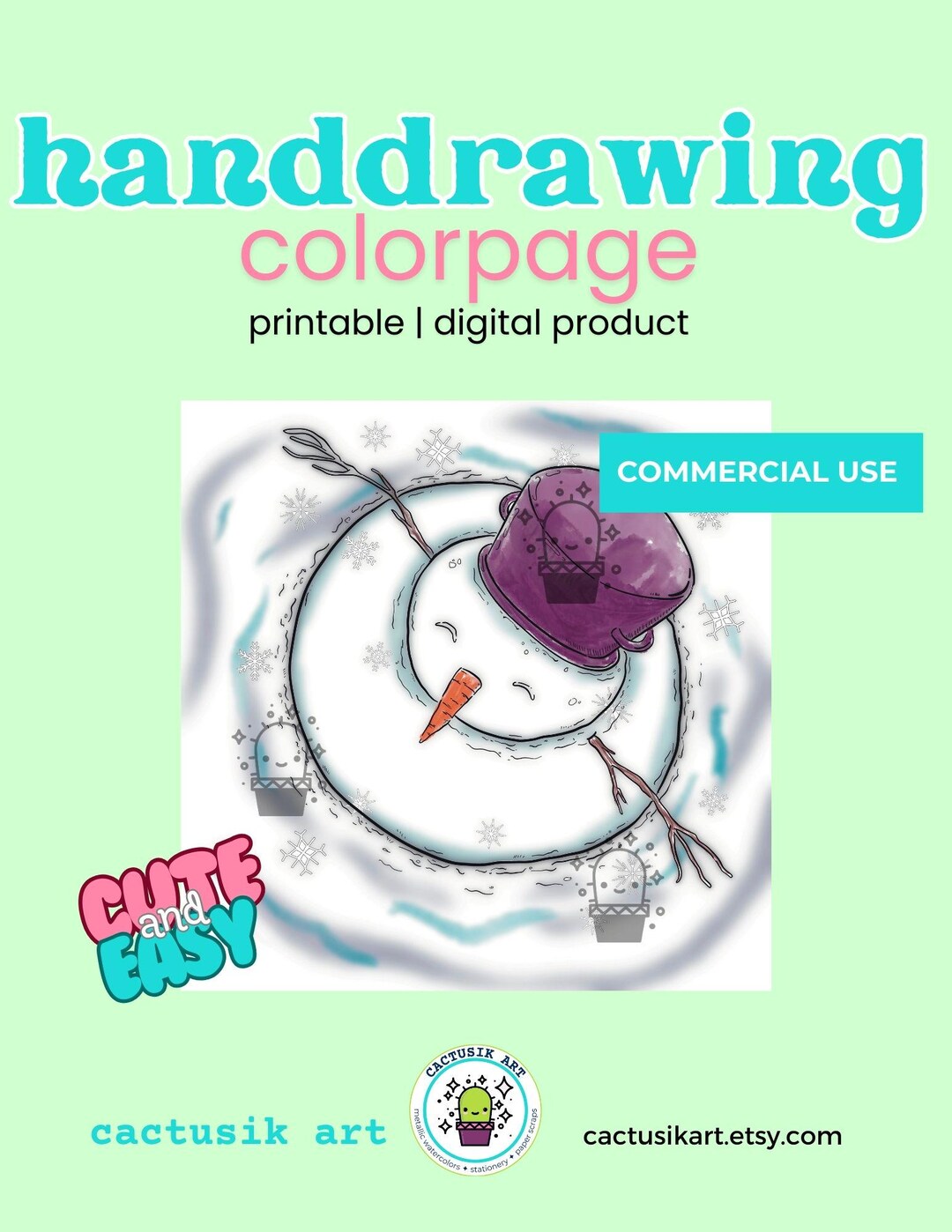 Snowman Cute Coloring Page for Kids, Winter Wonderland, Decoupage ...