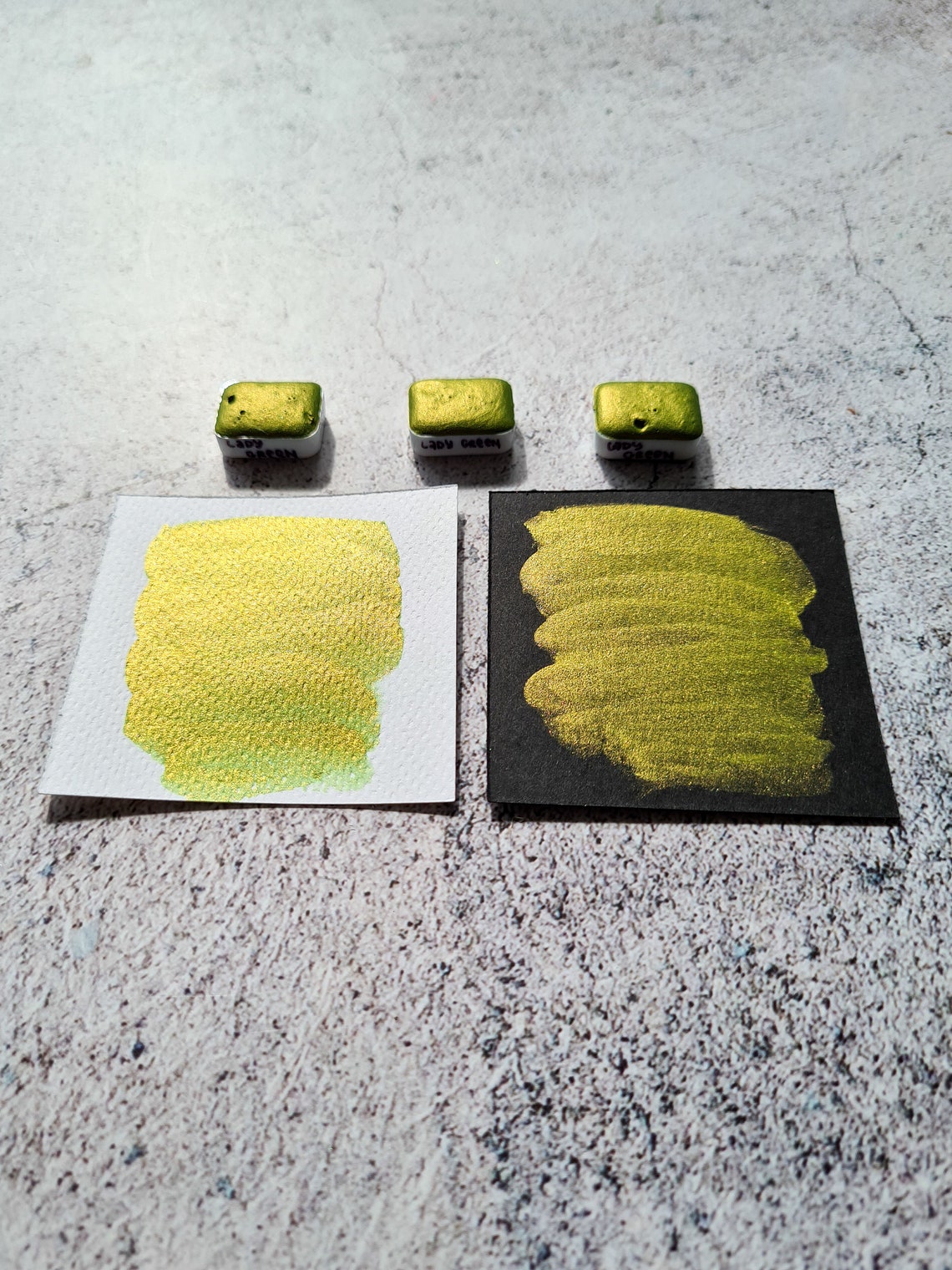 LADY GREEN Half Pan Duochrome Paint to Journaling, Shiny Watercolor for ...