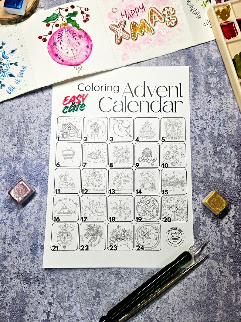 Printable Advent Coloring Pages, 24 Cute Realistic Christmas ...