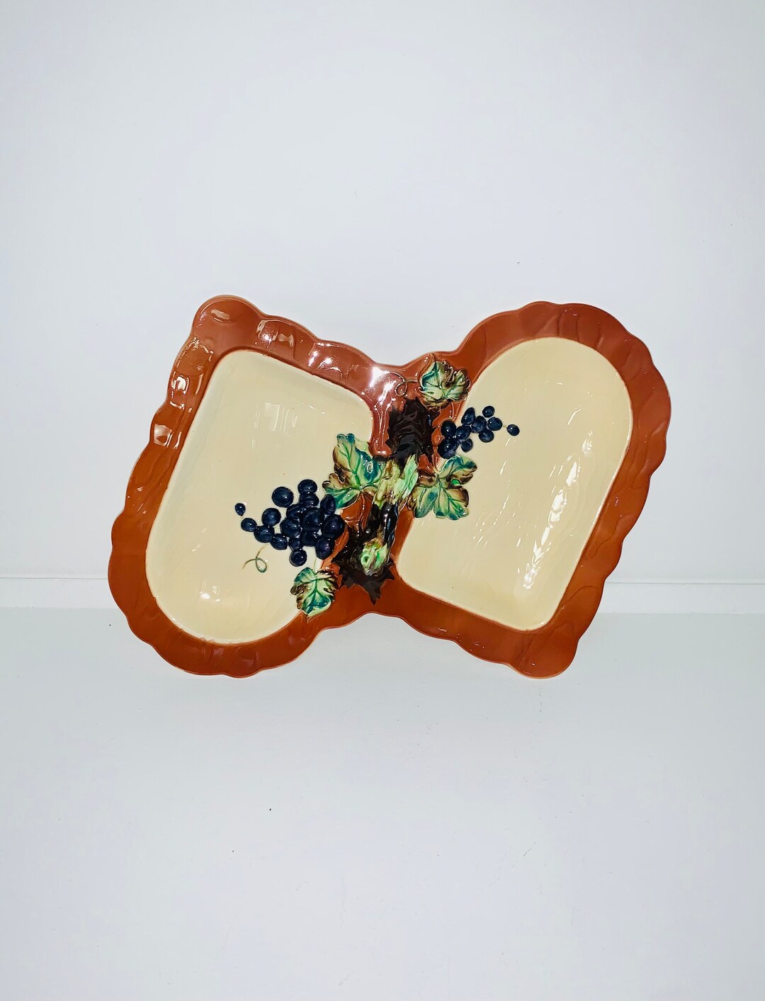 Carlton Ware Grape Vine, 2 Part Handled Serving Dish in Brown Colourway ...