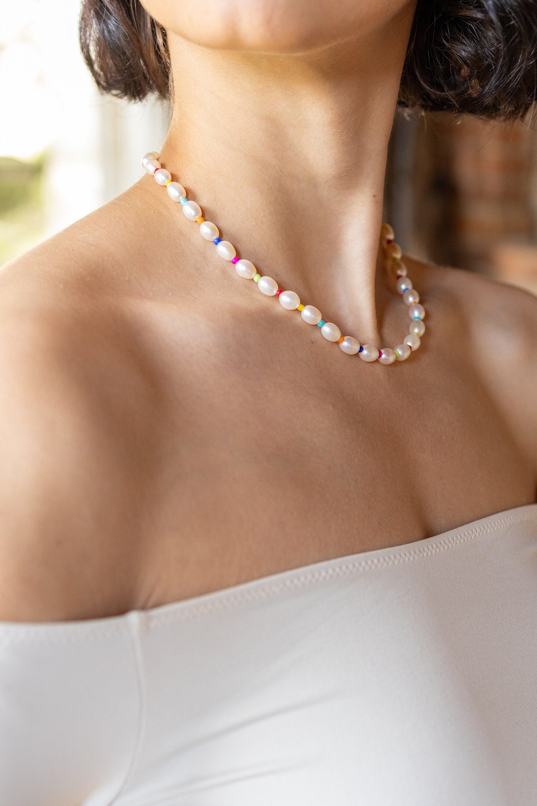 Rainbow Pearl Beaded Necklace: 22k Gold-plated Choker - Etsy