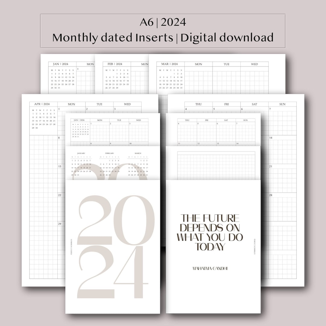 A6 2024 Dated Monthly Inserts Minimal Design Ring Planner Insert ...