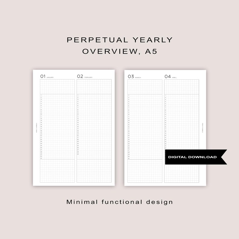 A5 Perpetual Yearly | Digital Printable | Tip in for Stalogy, Common ...