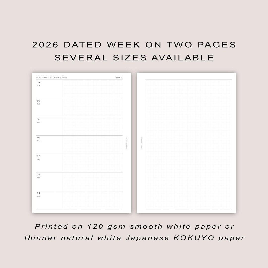 2026 DATED Horizontal Weekly Planner Inserts | PRINTED | A5, Personal ...