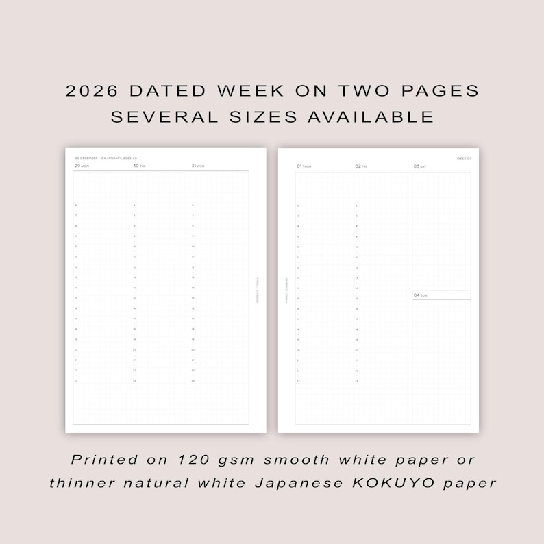 2026 Dated Weekly Planner Inserts: Vertical Layout, Several Sizes ...