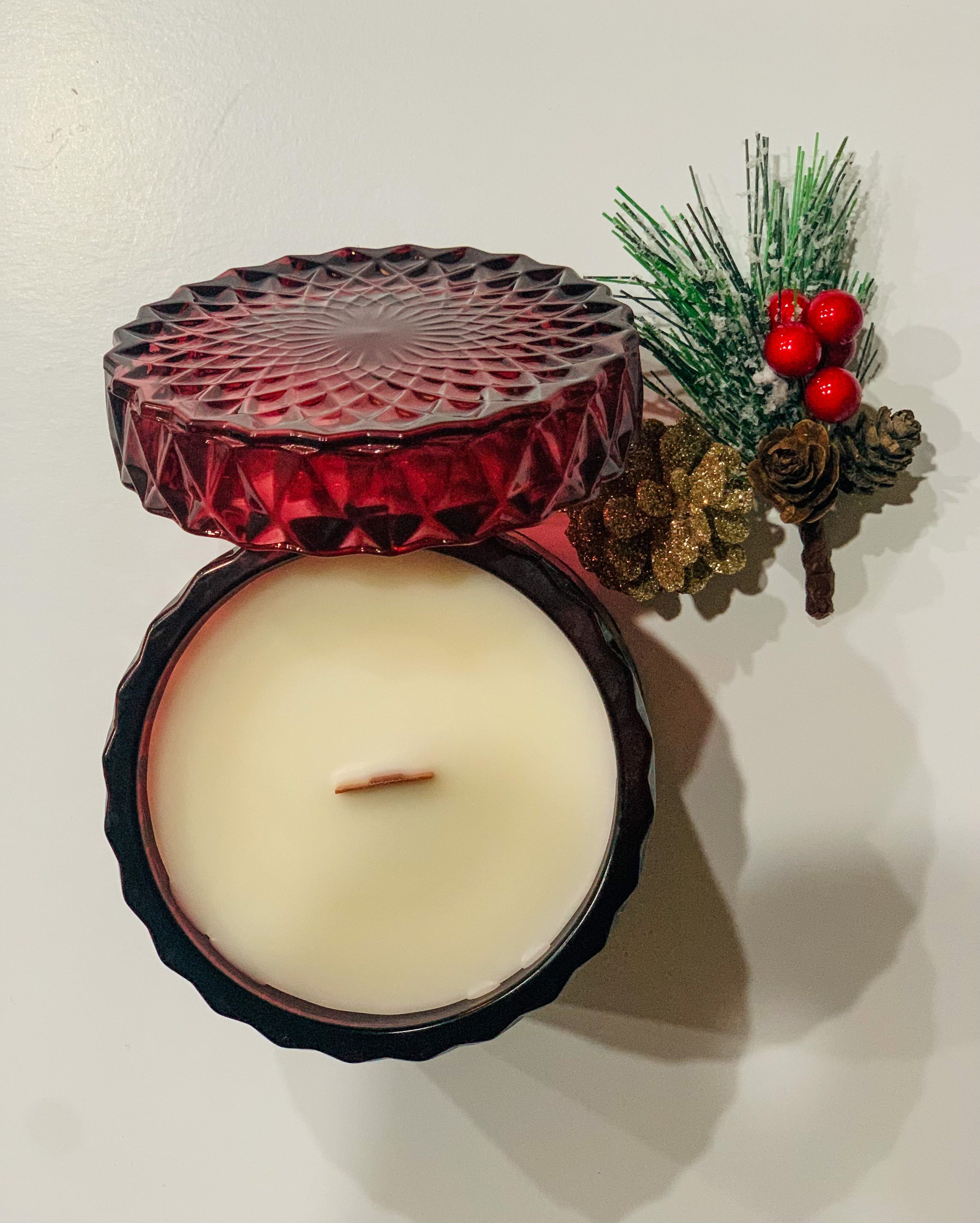 Holiday Home Candle LUXE CANDLE Wooden Wick Vintage Glass Christmas ...
