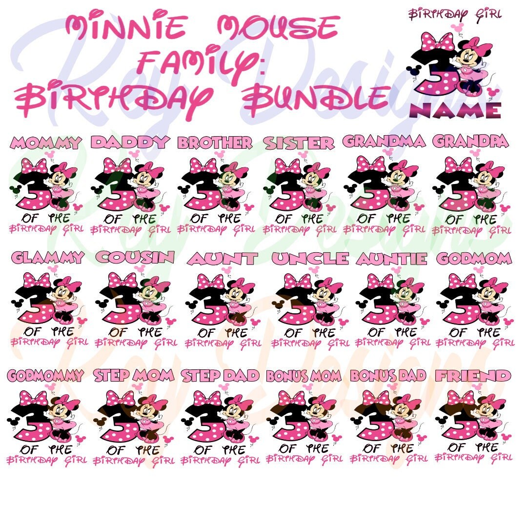 Disney Minnie Mouse Pink 3rd Birthday Design Family Bundle #3 - DIGITAL ...