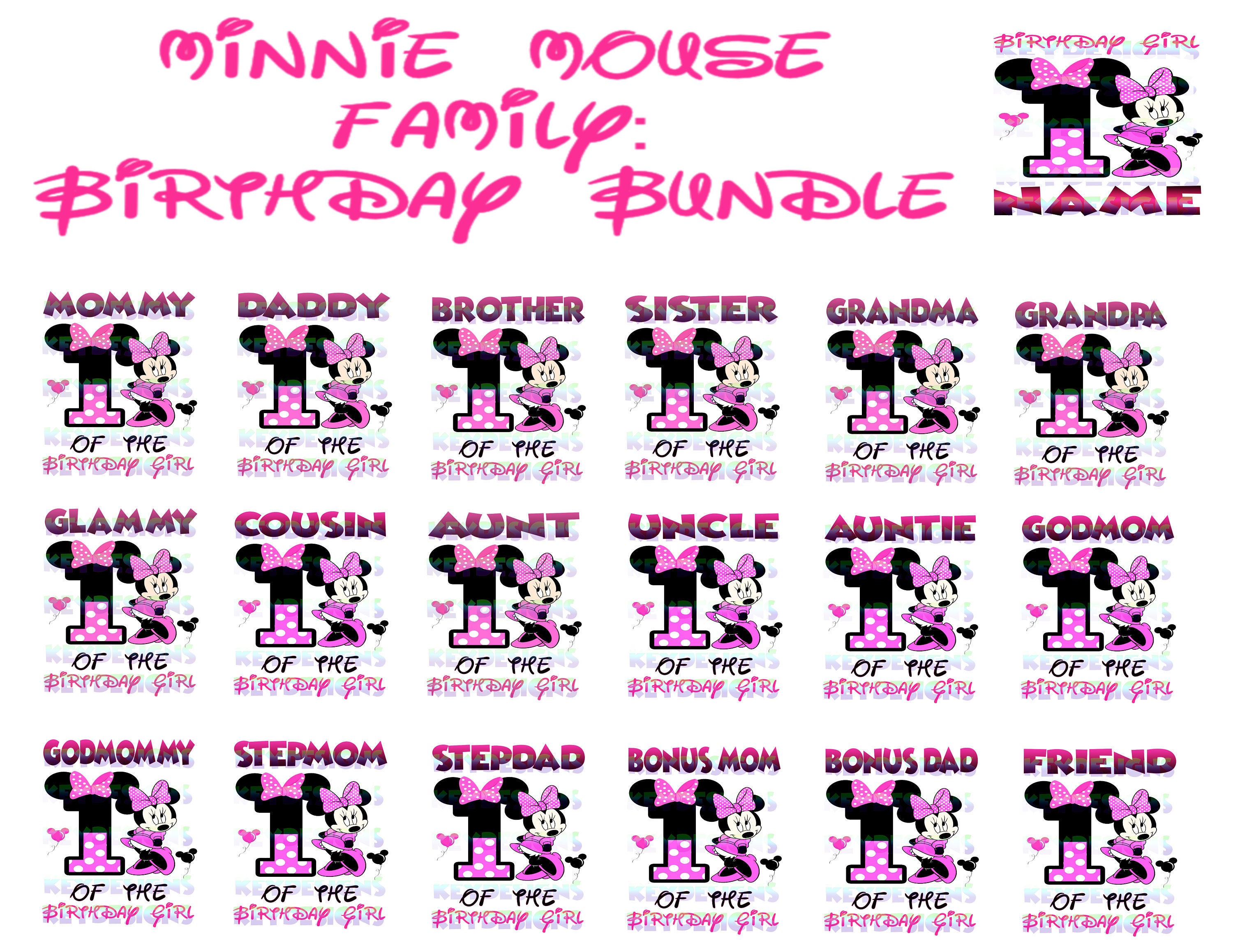 Disney Minnie Mouse Pink 1st Birthday Design Family Bundle #1 - DIGITAL ...