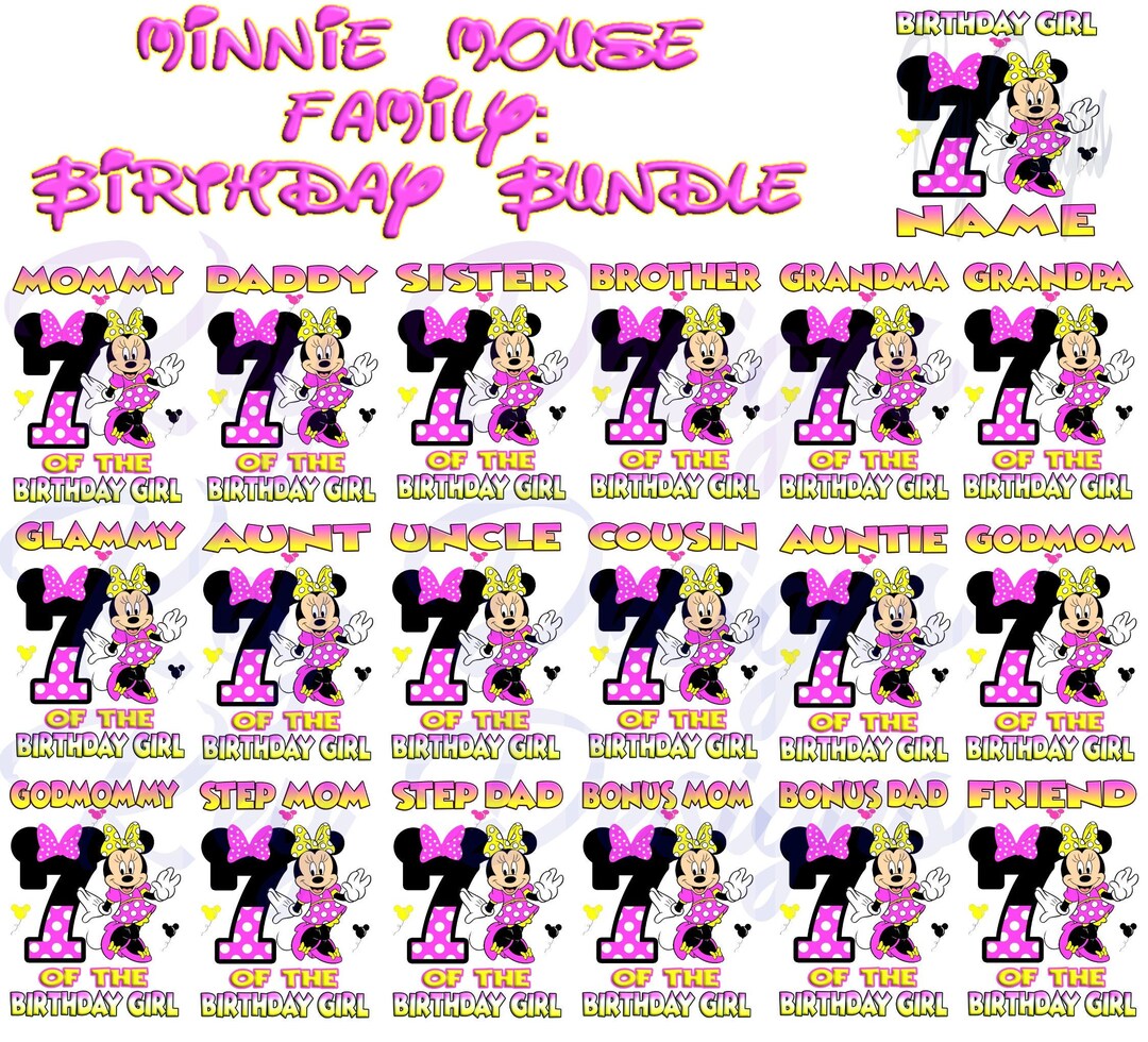 Disney Minnie Mouse 7th Birthday Pink Design Family Bundle 7 DIGITAL ...