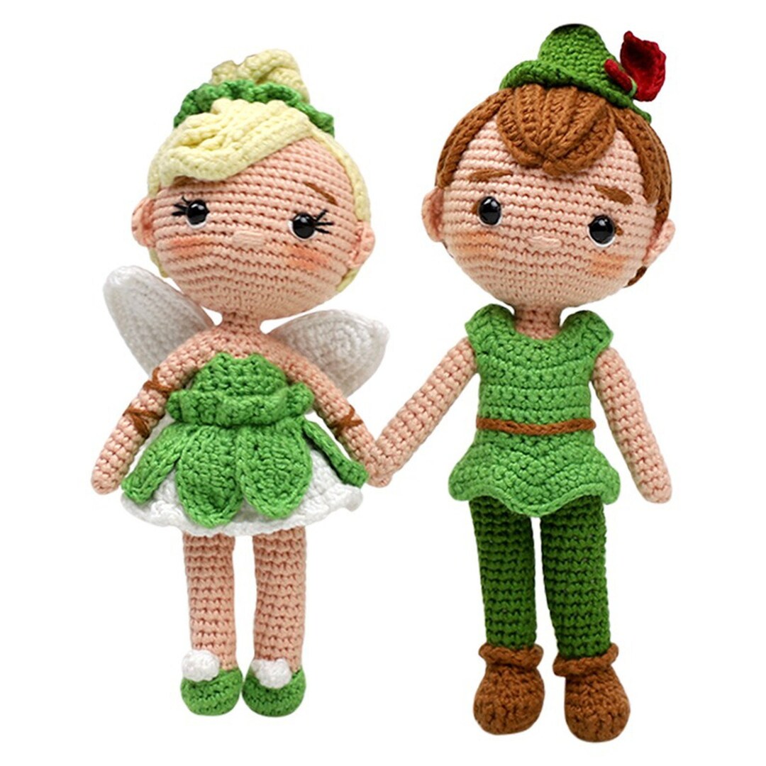 Peter Pan and Tinker Bell Crochet Amigurumi Toy Doll, Cartoon Movie ...