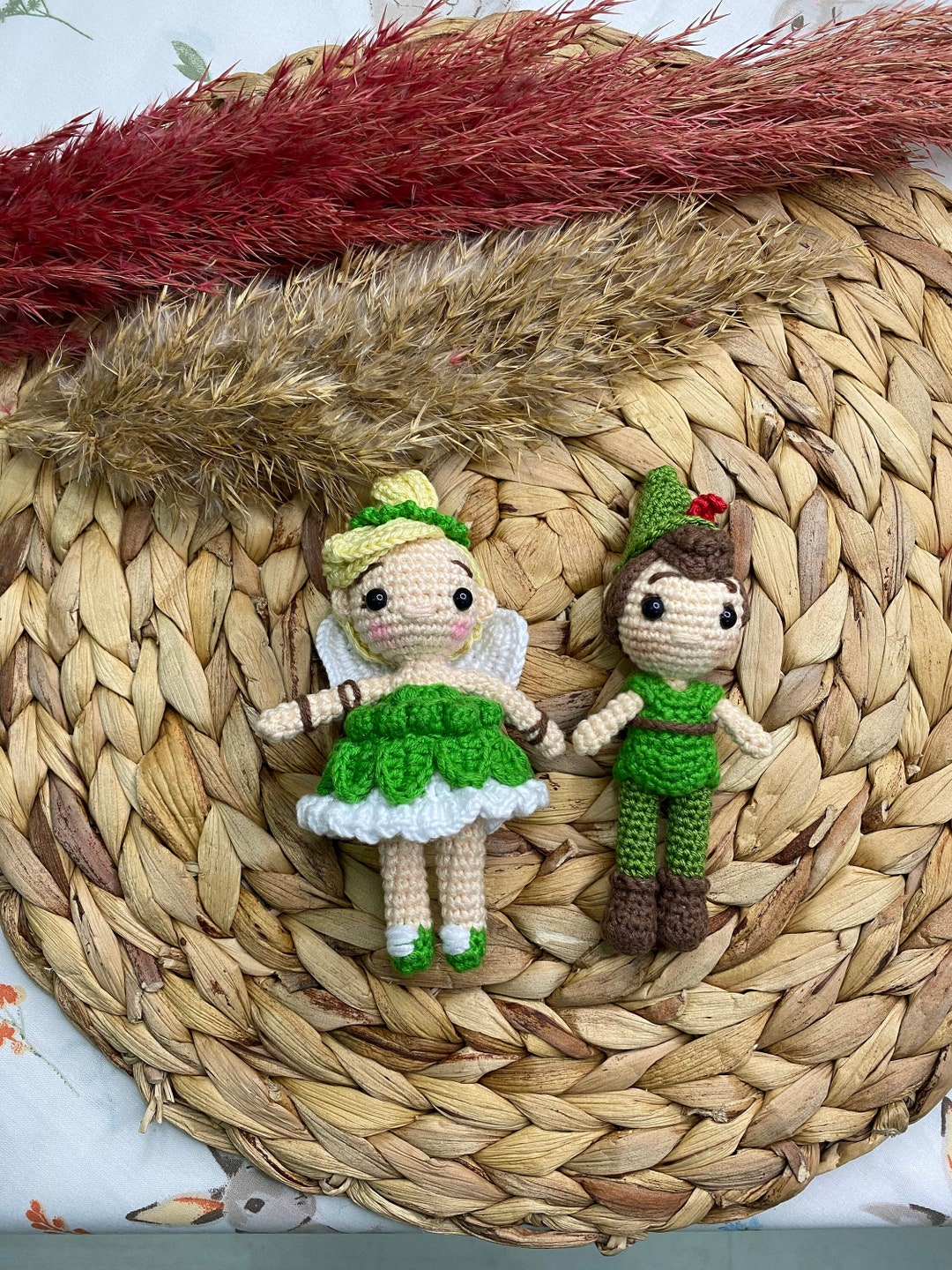 Mini Peter Pan and Tinker Bell Crochet Amigurumi Toy Doll, Cartoon ...