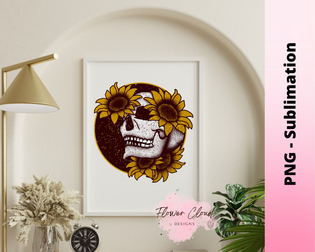 Fall Sunflower Skeleton Print Art, Retro Sunflower PNG, Fall ...