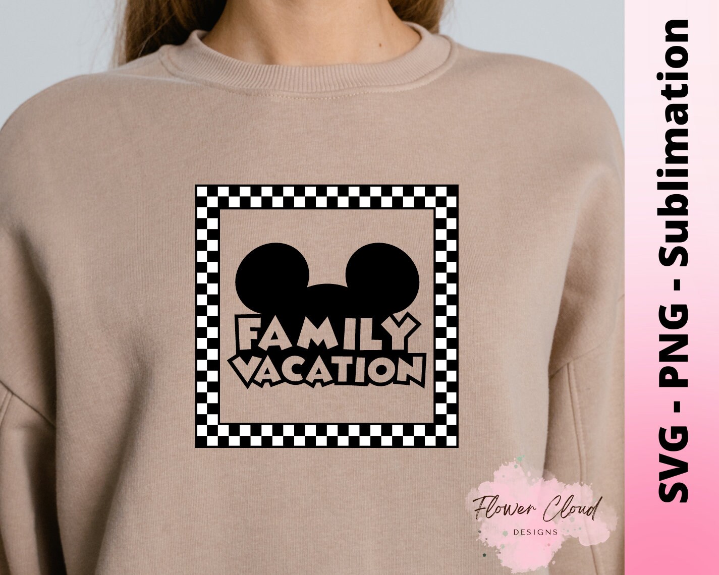 Retro Mickey Digital, Family Theme Park SVG, Checker Border Mickey ...