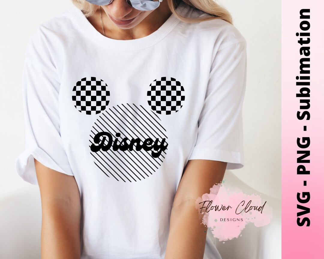 Theme Park Checker Iron On, Retro Mickey Decal, Checkered Mickey Ears ...