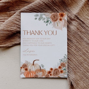 Fall Bridal Shower Thank You Cards Template, Fall Wedding Thank You ...
