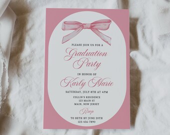 Pink Bow Graduation Invitation (editable) - Etsy