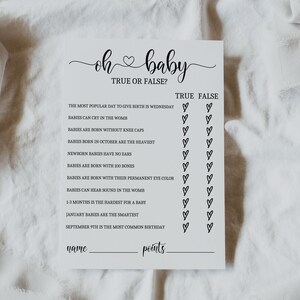 Oh Baby True or False Baby Shower Game, True or False Baby Shower Game ...