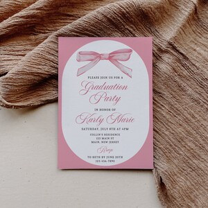 Editable Graduation Invitation Template, Pink Bow Graduation Invitation ...