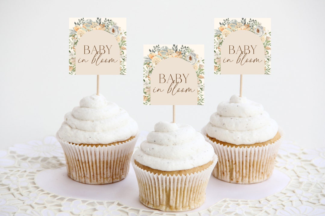 Editable Baby in Bloom Cupcake Toppers Template, Baby in Bloom Shower ...
