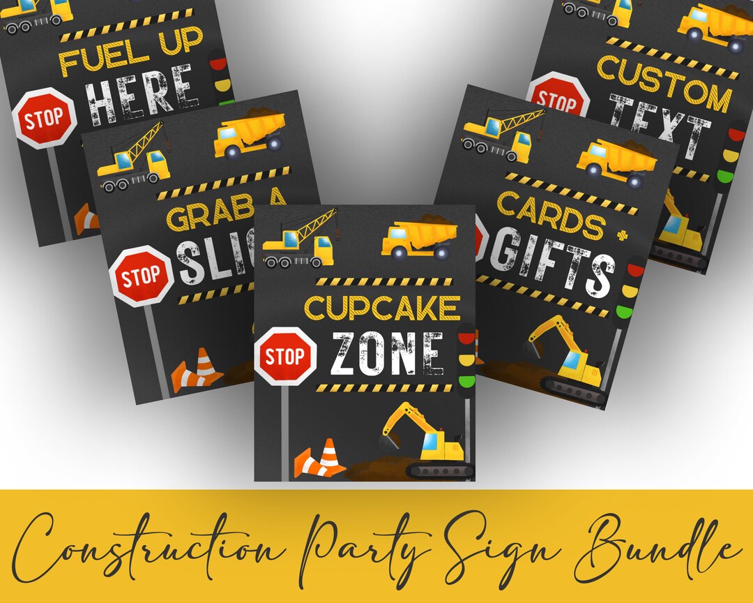 EDITABLE Construction Birthday Party Signs Bundle, DIY Construction ...